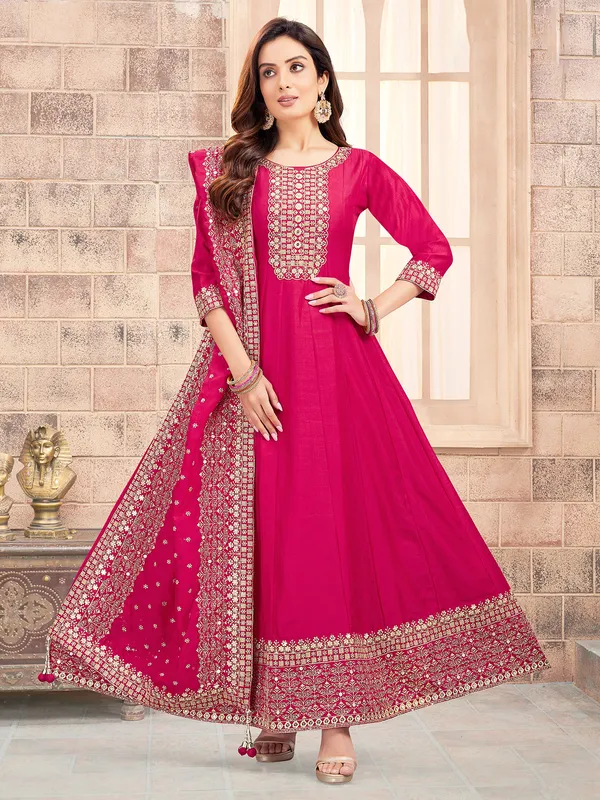 Rani color silk anarkali suit with dupatta-G3-WSS42780