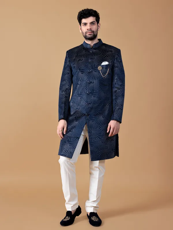 Reception navy terry rayon indowestern-G3-MIW7865 | United States