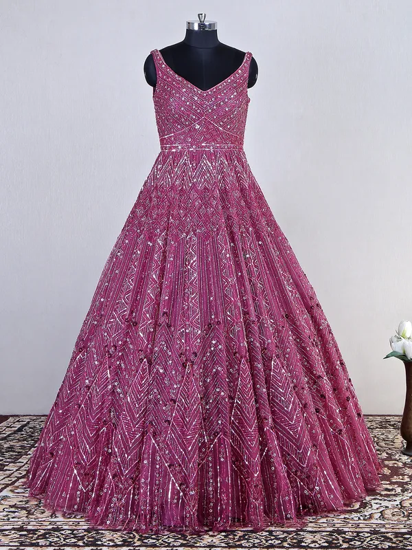 Reception wear onion pink hue net gown-G3-WGO2297