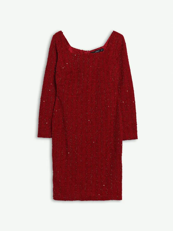 Red lycra party dress-G3-WD0478 | United States