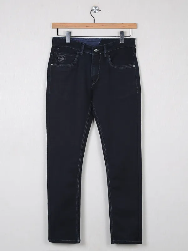 Rex Straut casual solid black denim slim fit jeans-G3-MJE3637
