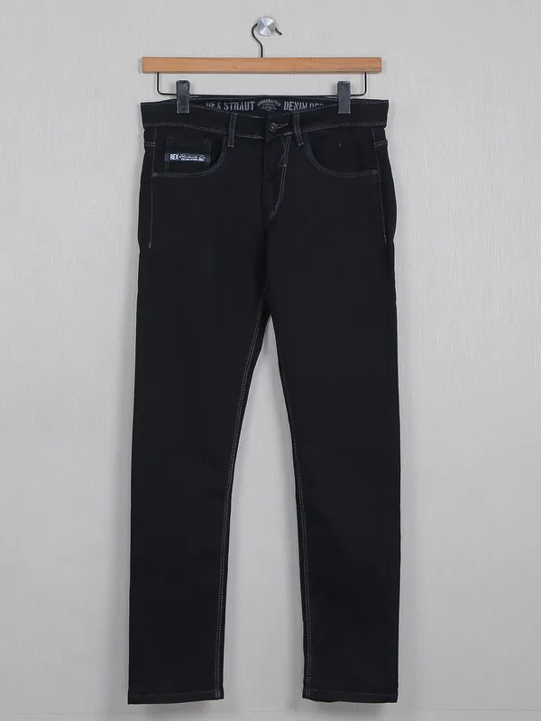Rex Straut solid black denim men jeans-G3-MJE3683