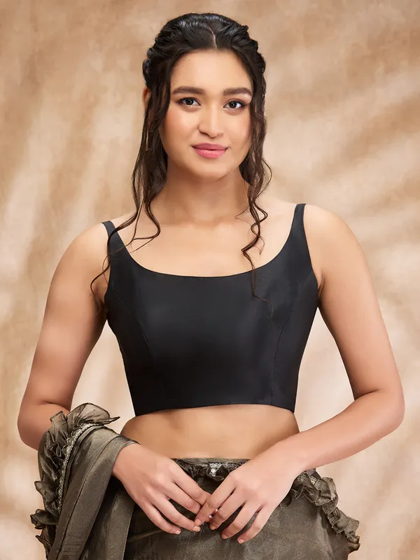 Rich black silk plain blouse-G3-RB2043 | United States