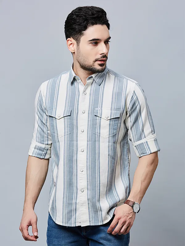 RIVER BLUE light blue stripe shirt-G3-MCS13413 | United States
