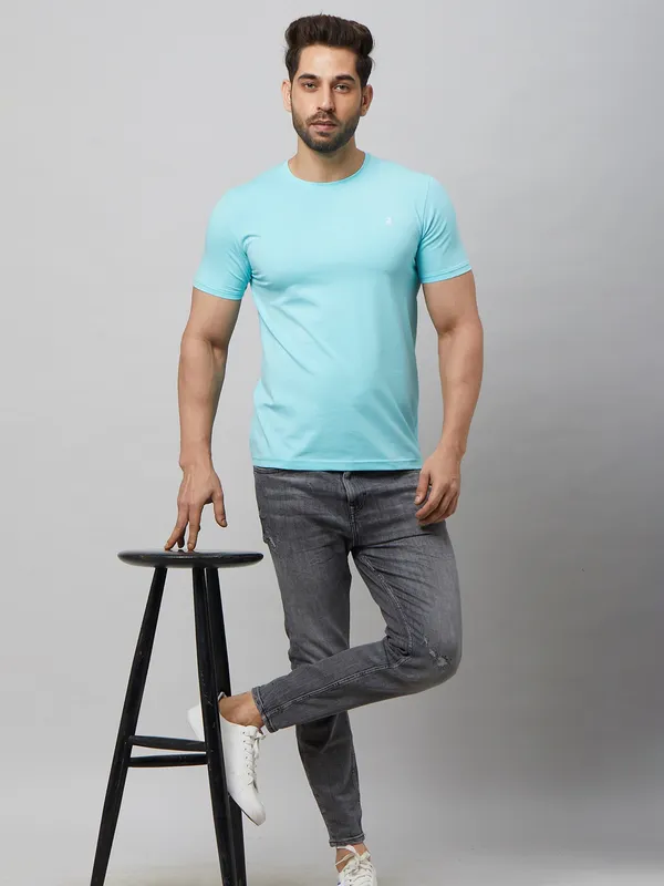 River Blue plain aqua cotton t shirt-G3-MTS15061 | United States