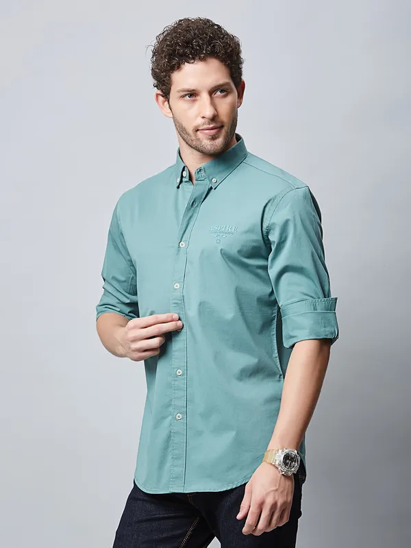 River Blue rama green plain shirt-G3-MCS12337 | United States
