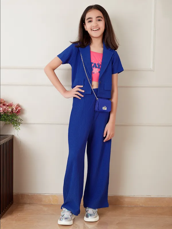 Royal blue jacket style co ord set-G3-GCC46