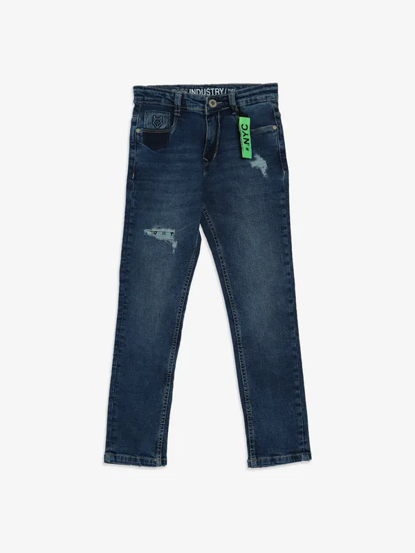 Ruff navy ripped jeans-G3-BJE01034 | United States
