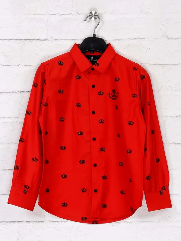 Ruff red slim fit printed shirt-G3-BCS1733 | Australia