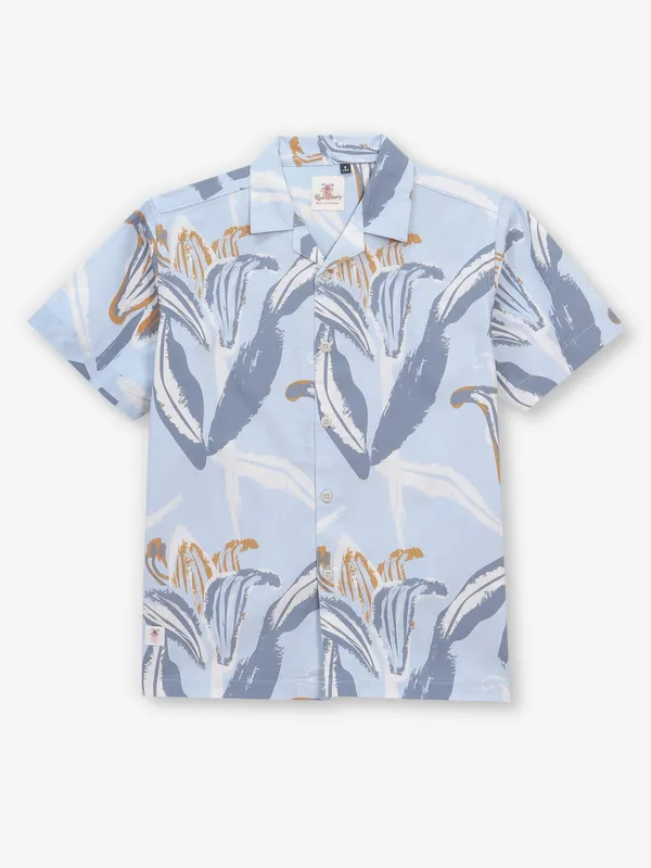 RUFF sky blue printed cotton half sleeves shirt-G3-BCS3054