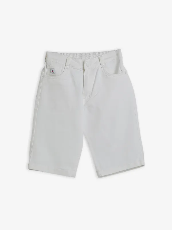 Ruff white denim solid shorts-G3-BSO0576 | United States