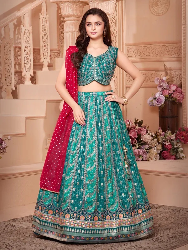 Sage green banarasi silk lehenga choli with dupatta-G3-GCS3080