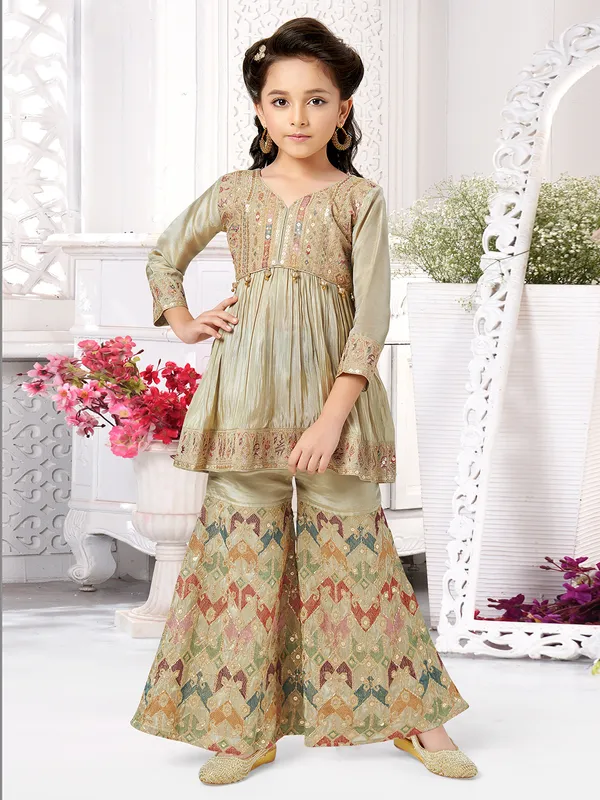 Silk cream palazzo suit for girls-G3-GSS3130 | United States
