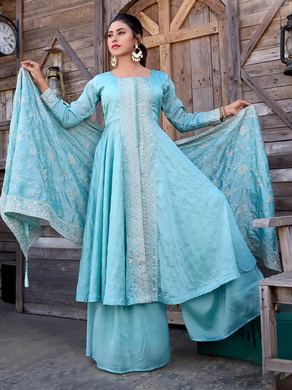 Sky blue pakistani silk palazzo suit-G3-WSS42948