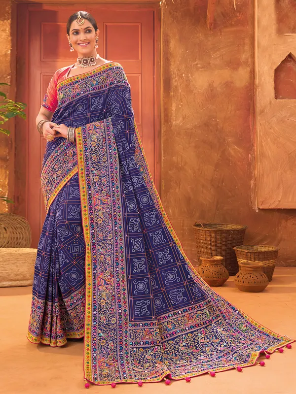 Stunning banarasi silk dark blue saree-G3-WSA55755
