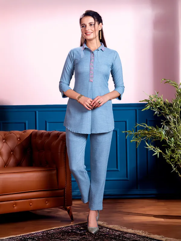 Stunning blue co ord set in cotton-G3-WCS15428