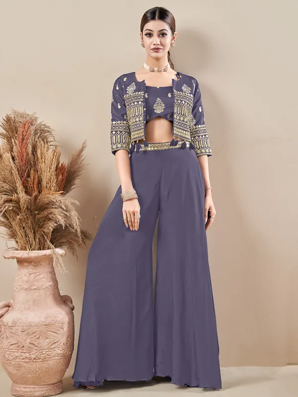 Stunning grey silk jacket style palazzo suit-G3-WSS41493 | United...