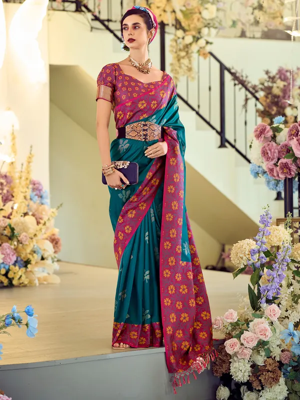 Stunning rama blue saree for festive-G3-WSA56904
