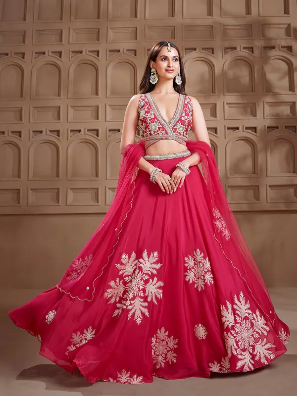 Stunning rani color lehenga choli in chiffon-G3-WLC16033