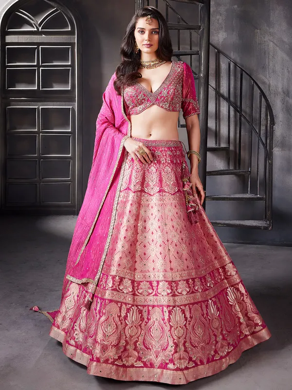 Traditional rani color banarasi silk lehenga choli-G3-WLC16323