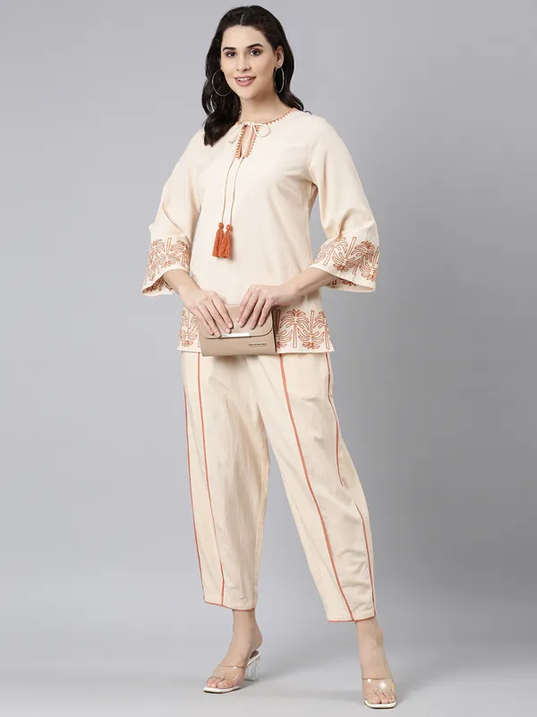 Trendy cream cotton silk co-ord set-G3-WCS15457 | United States