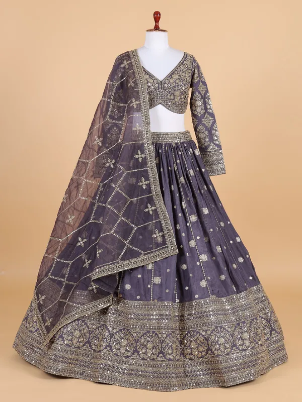 Trendy dark purple lehenga with dupatta-G3-WLC16097