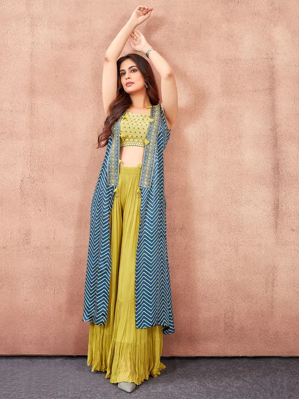 Trendy georgette yellow jacket style palazzo suit-G3-WSS41645