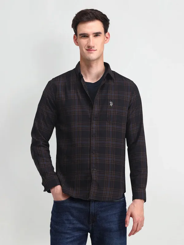 U S POLO ASSN black checks pattern cotton shirt-G3-MCS14179