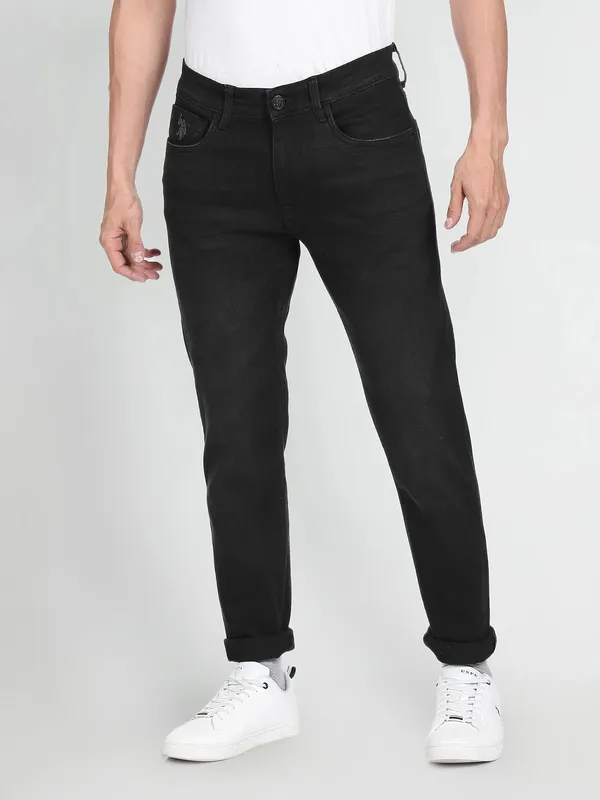 U S POLO ASSN black solid slim taper jeans-G3-MJE4642 | United States