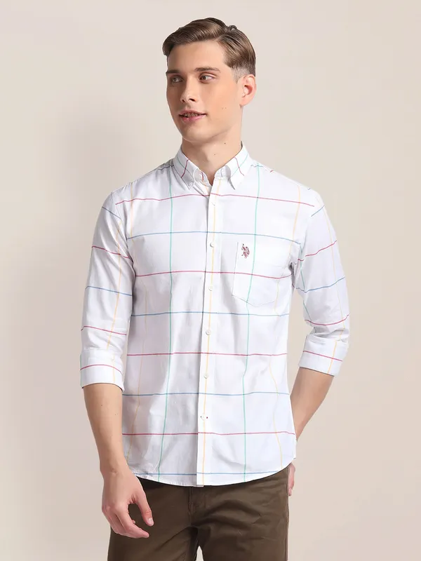 U S POLO ASSN checks white shirt-G3-MCS12945 | United States