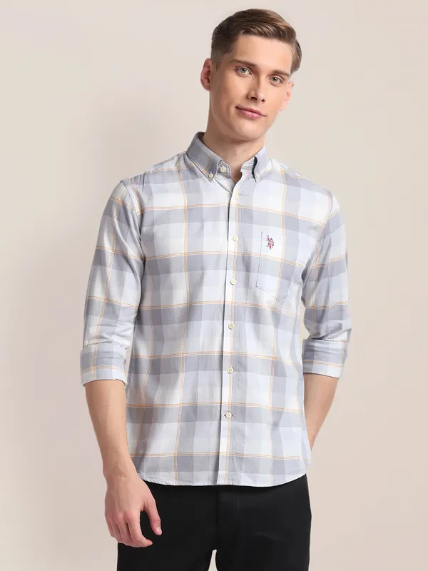 U S POLO ASSN cotton checks grey shirt-G3-MCS12957 | United States