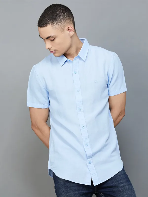 UCB plain light blue linen shirt-G3-MCS13474 | United States