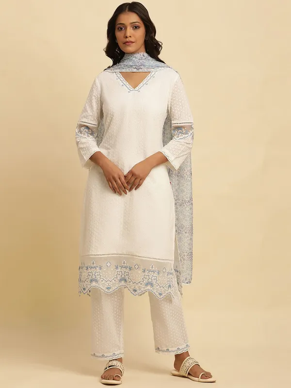 W cotton white kurti set-G3-WPS03266 | United States