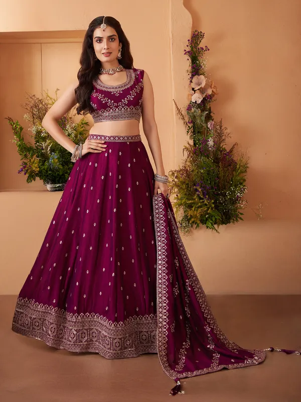 Wine silk lehenga choli with majestic embellished shine-G3-WLC17538