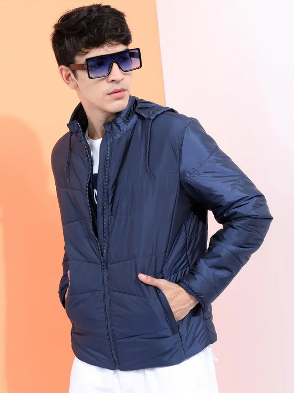 Buy Highlander Navy Blue Solid Puffer Jacket for Men Online at...
