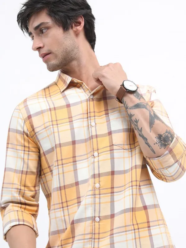 Buy Highlander Yellow Slim Fit Casual Shirt for Men Online at...
