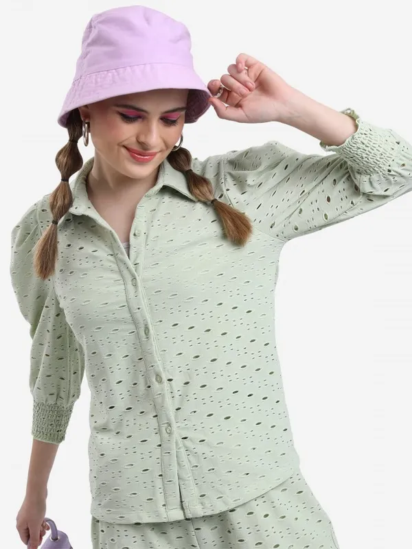 Buy Ketch Olive Self Design Casual Shirt for Women Online at...