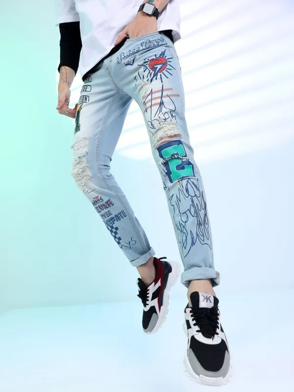 Buy Highlander Light Blue Slim Fit Highly Distressed Stretchable...