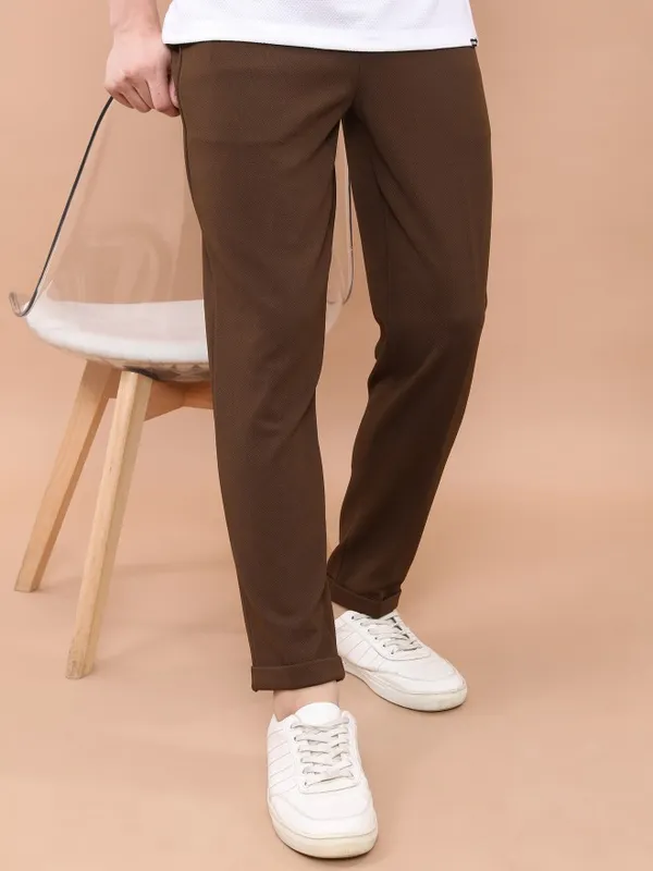 Buy Highlander Brown Slim Fit Solid Casual Trouser for Men Online