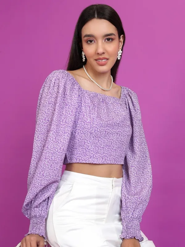 Buy Tokyo Talkies Purple Printed Regular Top for Women Online at...