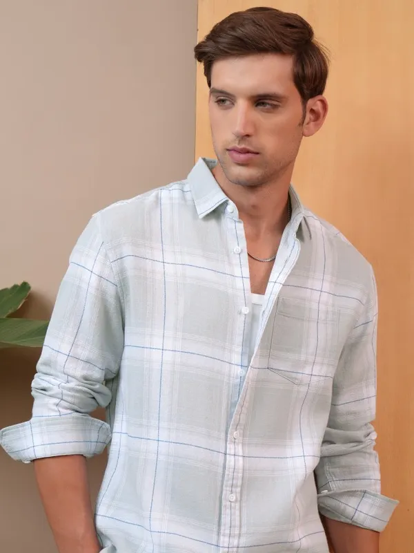 Buy Locomotive Premium Grey Dobby Textured Checked Relaxed Shirt...