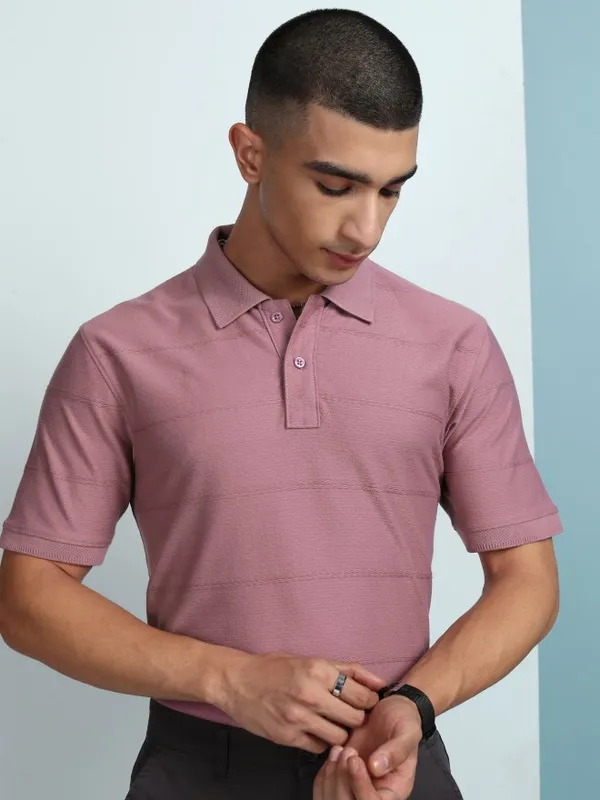 Buy Highlander Pink Striped Polo Collar T-Shirt for Men Online at...