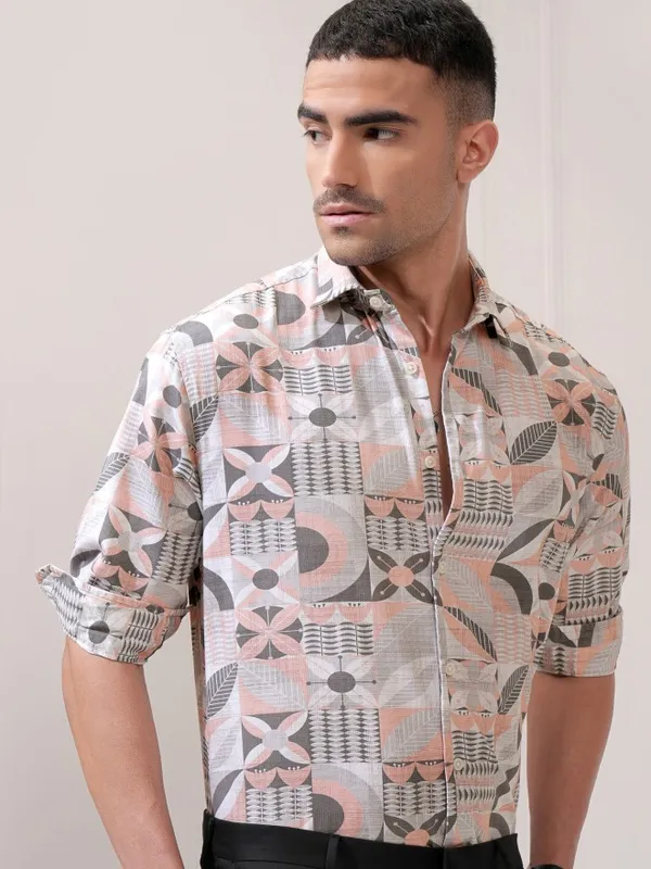 Buy Locomotive Peach Printed Relaxed Fit Casual Shirt for Men...