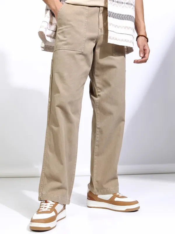 Buy Highlander Yellow Straight Fit Solid Cargos for Men Online at...