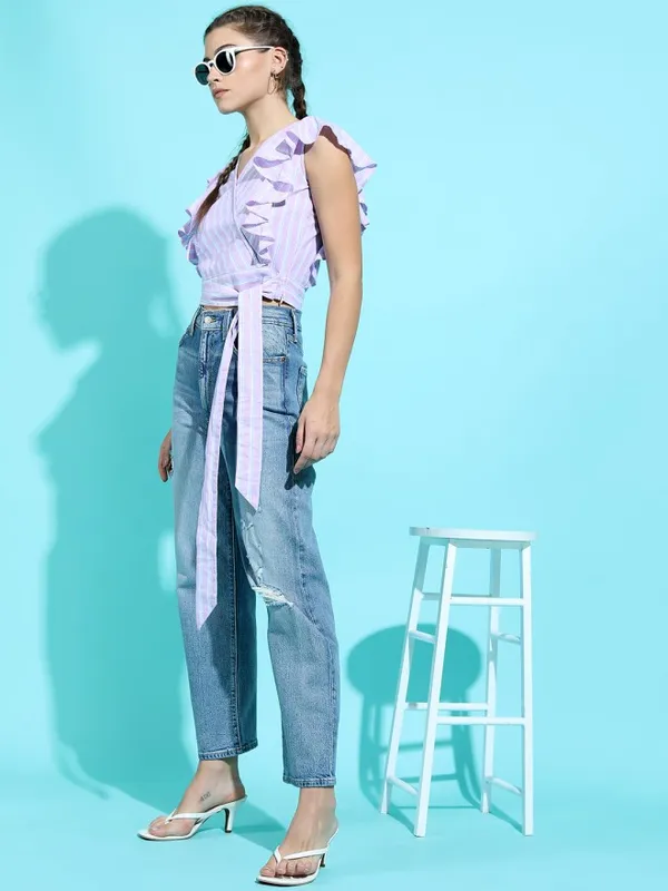Buy Tokyo Talkies Purple Striped Regular Top for Women Online at...