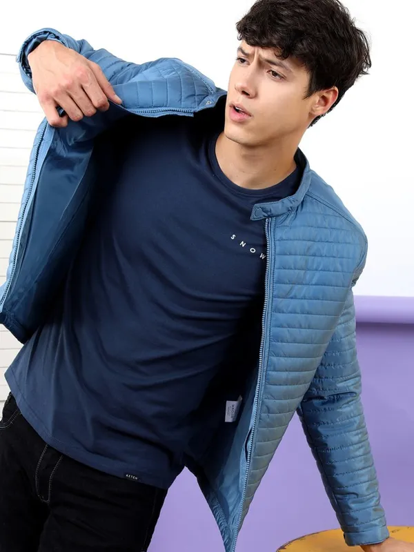 Buy Highlander Blue Solid Puffer Jacket for Men Online at Rs.1249...