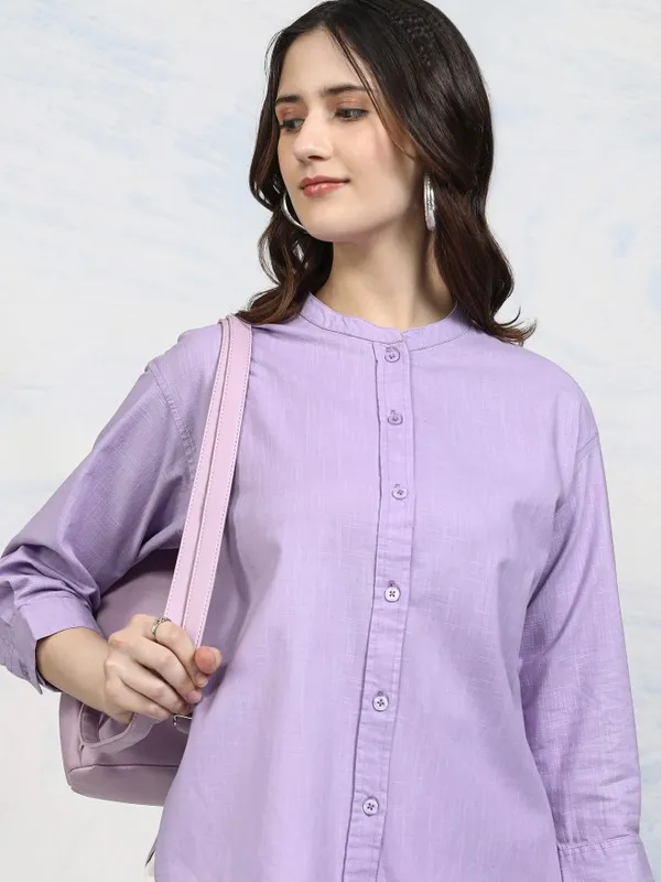 Buy Tokyo Talkies Purple Solid Shirt Style Top for Women Online at...