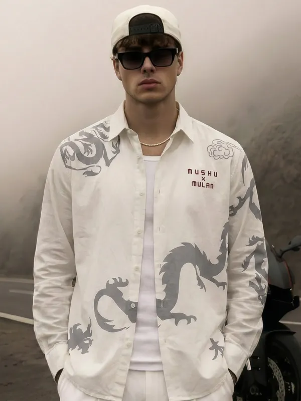 Buy Highlander Disney By White Mushu X Mulan Printed Relaxed Fit Casual ...