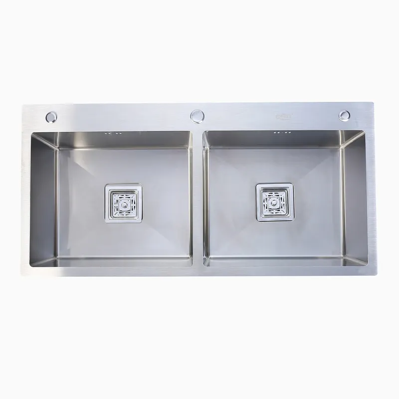 Shop Chrome Kitchen Sink Double (45X20) Three Hole online