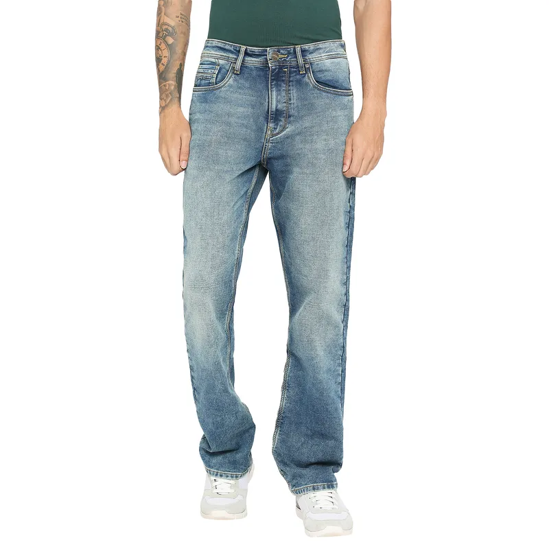Being Human Men Boot Cut Fit Denim-Mid Tone